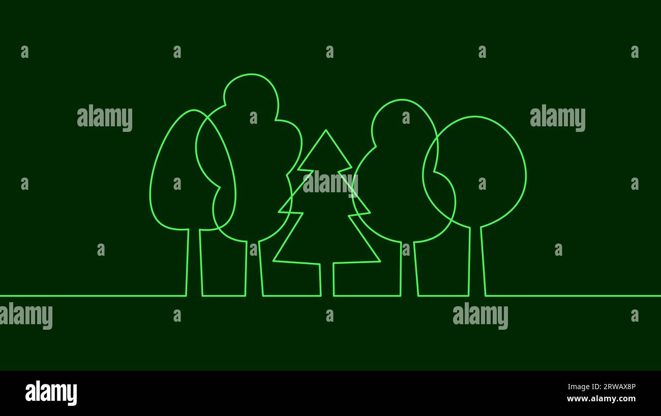 Single continuous line art tree park alley. Outdoors garden landscape ...