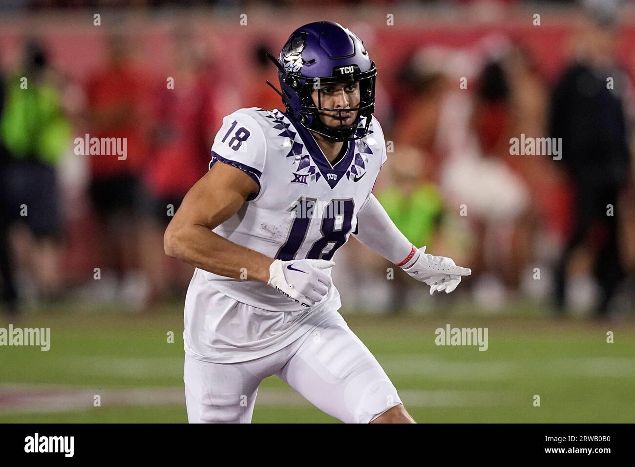 TCU wide receiver Jack Bech (18) runs a route against Houston during ...
