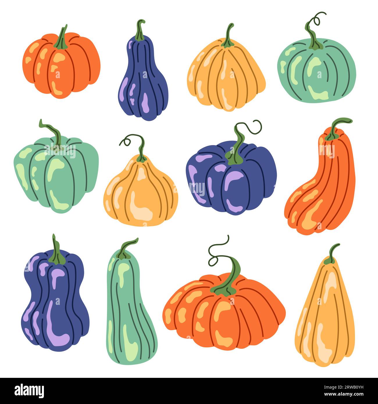 Pumpkin autumn set in cartoon style. Thanksgiving and Halloween ...