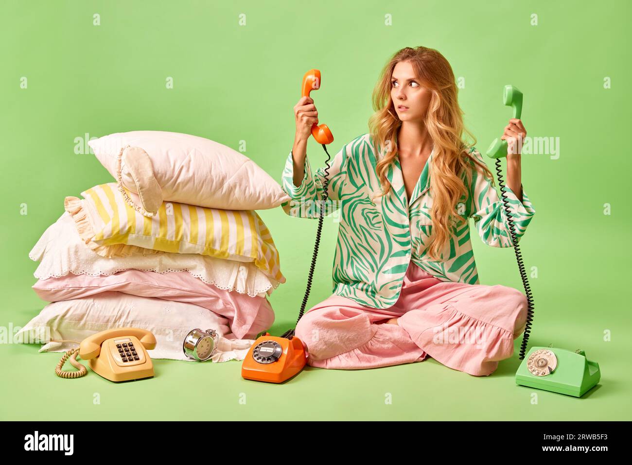 Early Phone Calls. Full length portrait ofdussatisfied young woman in ...