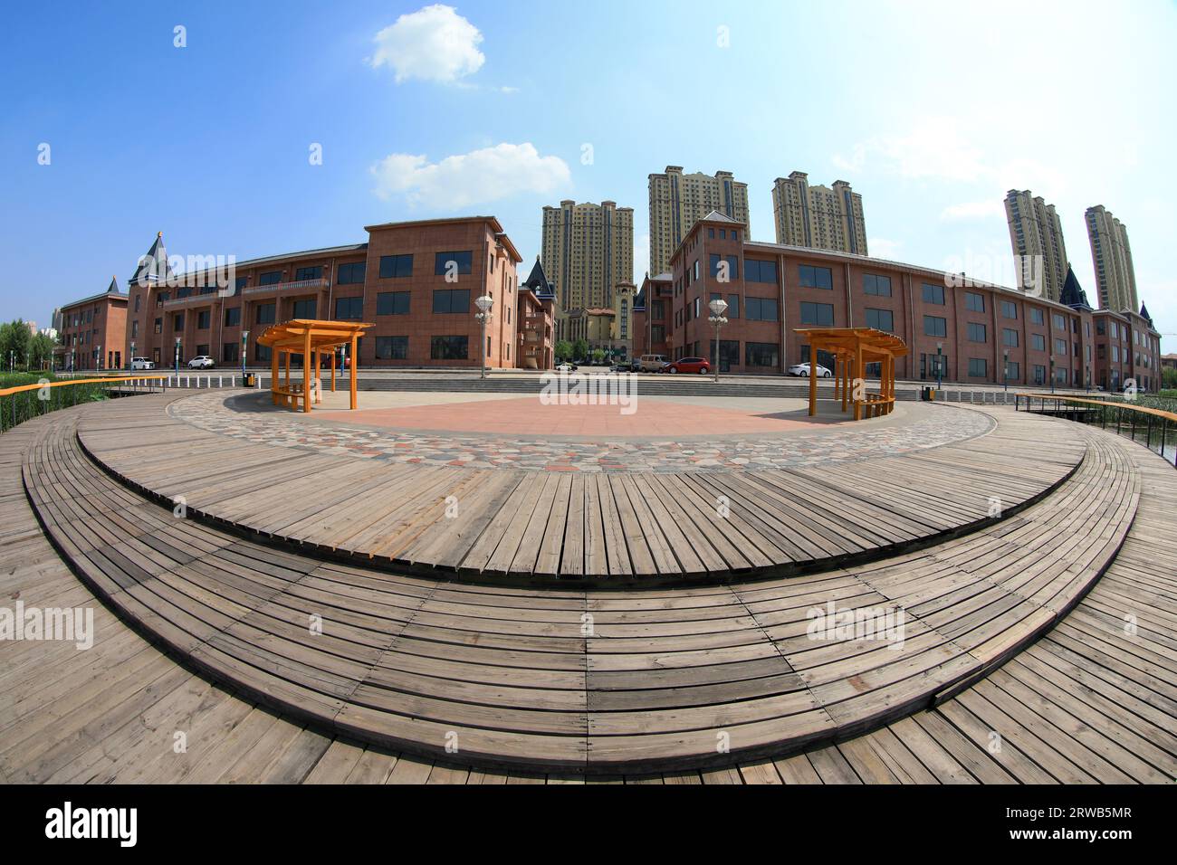 Park Wooden Platform, Wide Angle Photography Stock Photo - Alamy