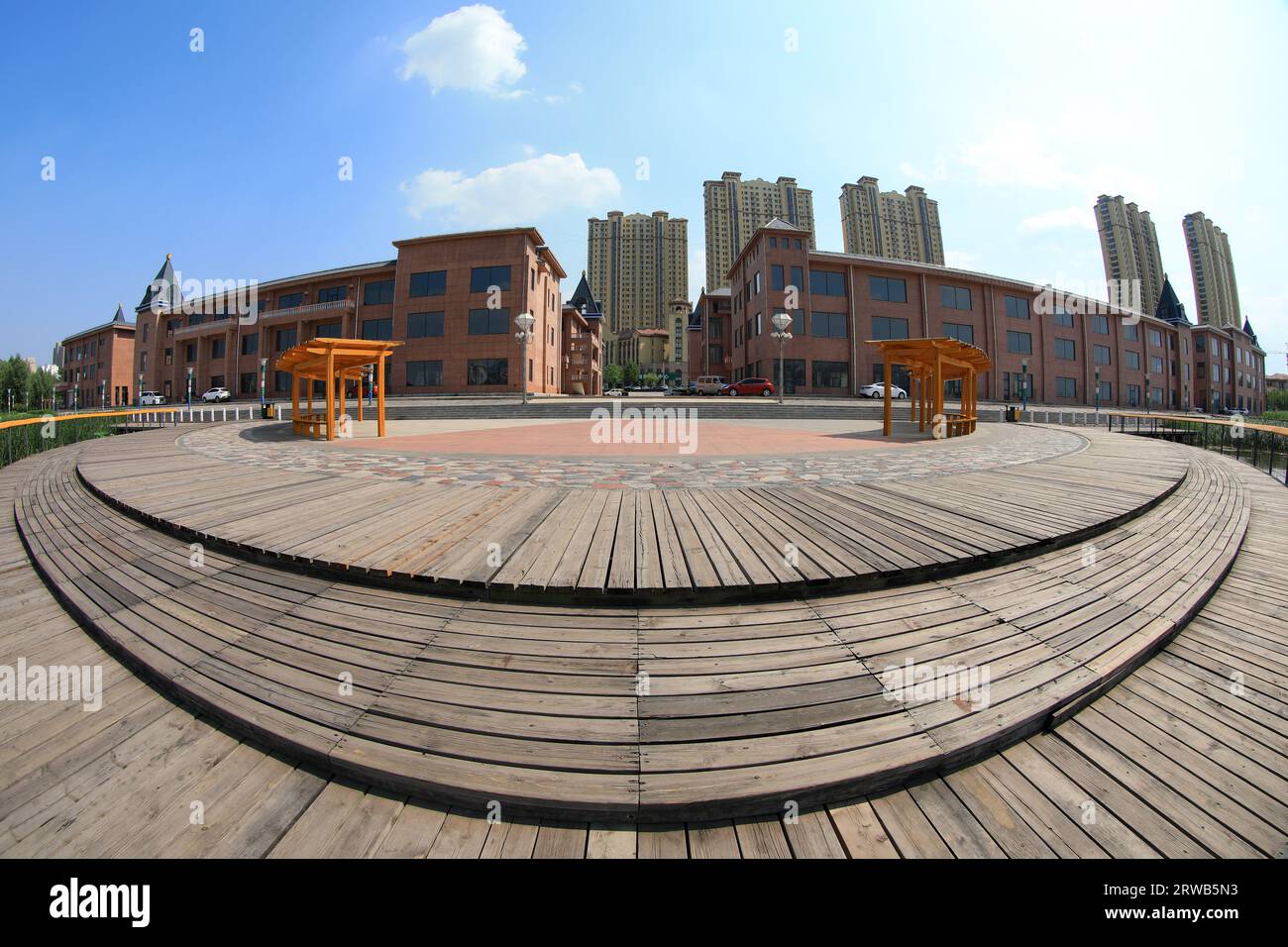 Park Wooden Platform, Wide Angle Photography Stock Photo - Alamy