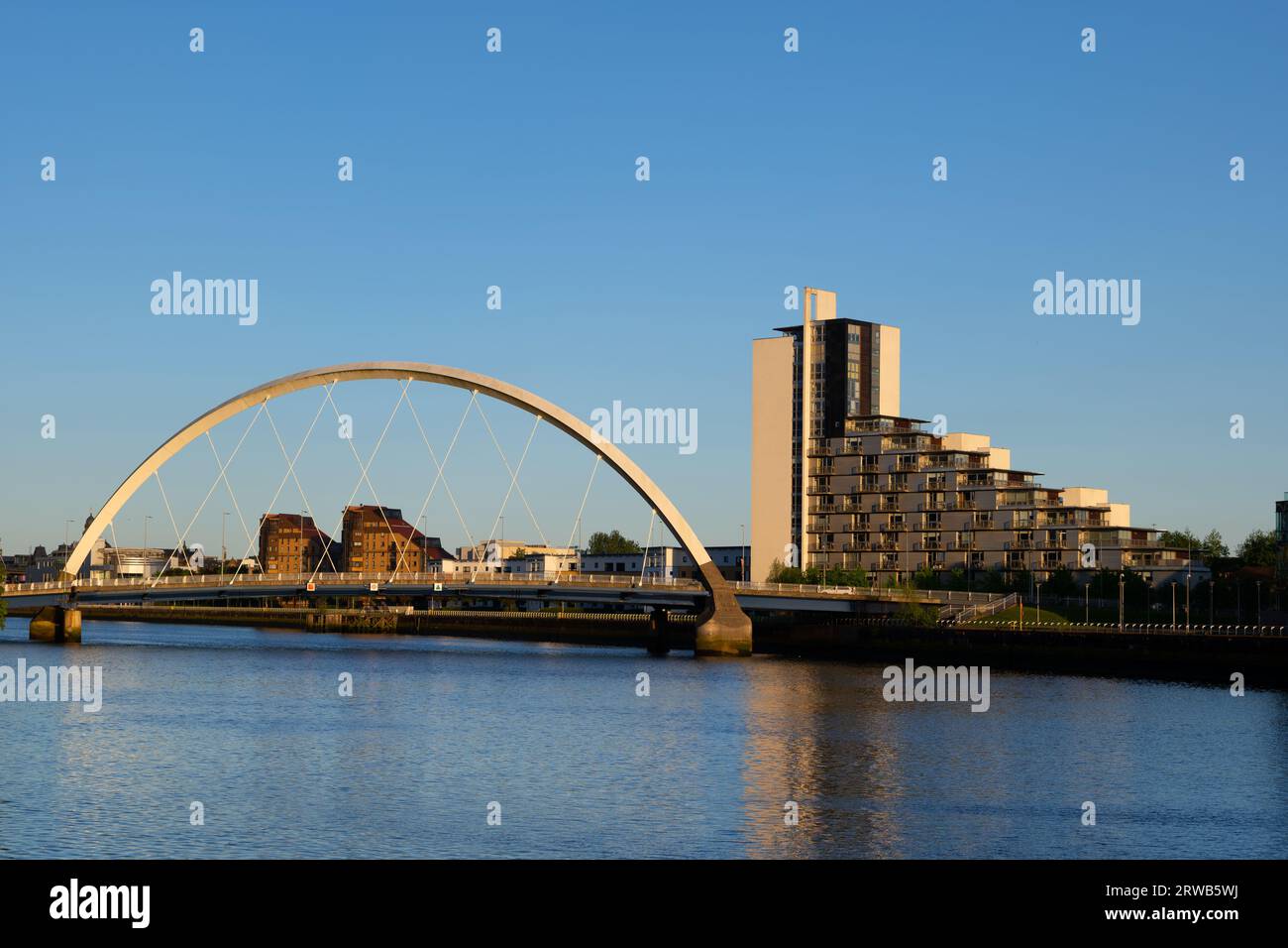 Clyde Arc road bridge on River Clyde in city of Glasgow, Scotland, UK ...