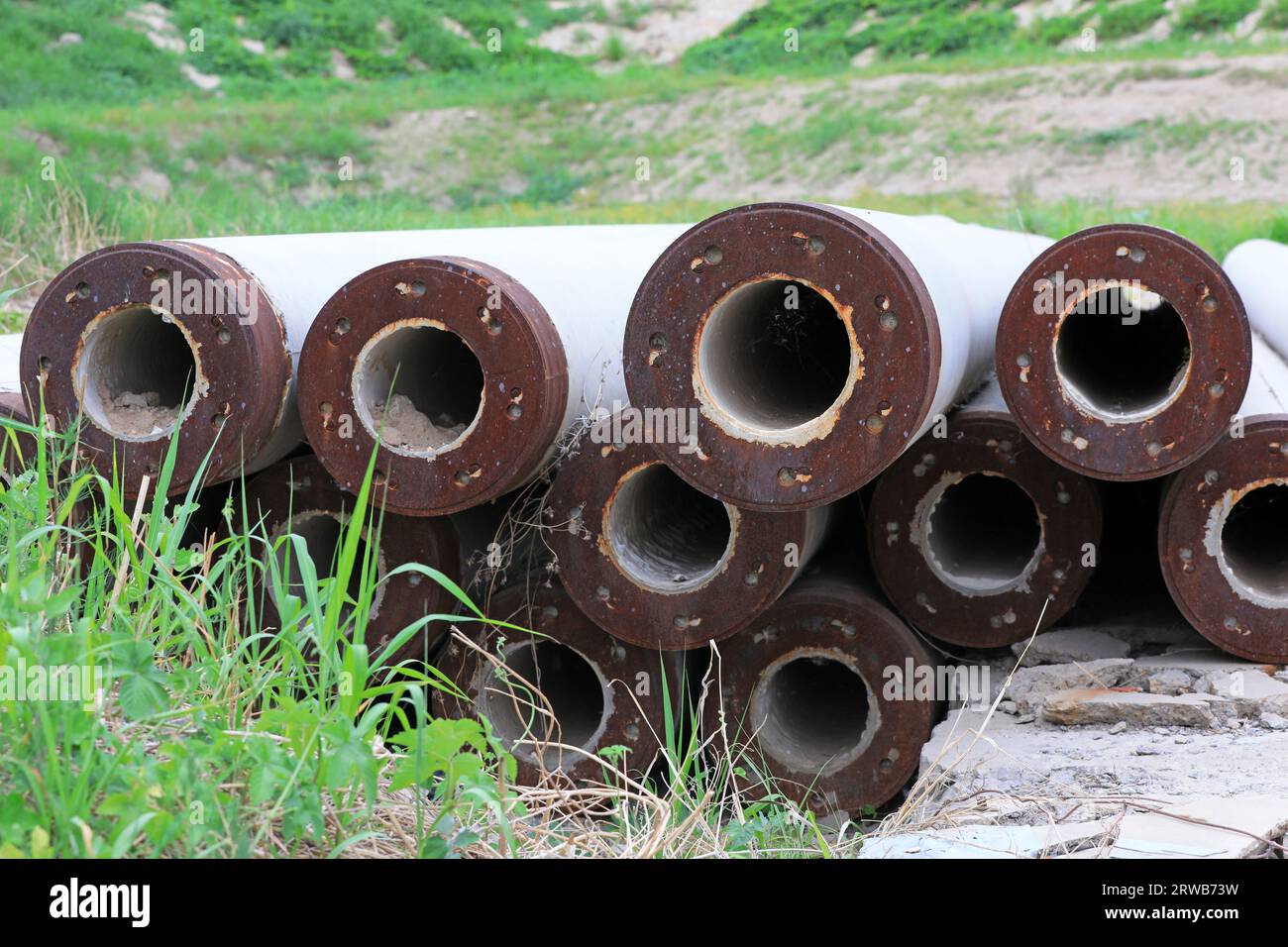Close-up photos of cement prefabricated pipes Stock Photo - Alamy