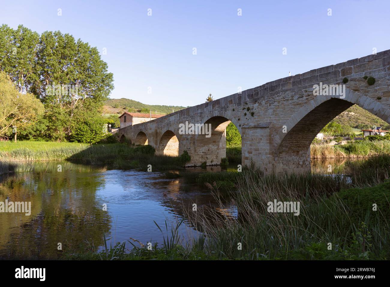 Europe, Spain, Basque Country, Arminon, The Ancient Bridge taking the ...