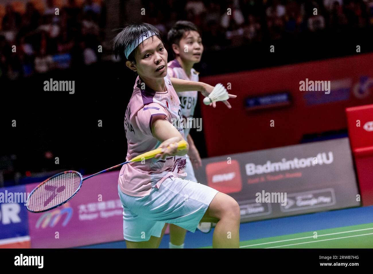 Apriyani Rahayu, Siti Fadia Silva Ramadhanti of Indonesia play during the women's doubles final ...