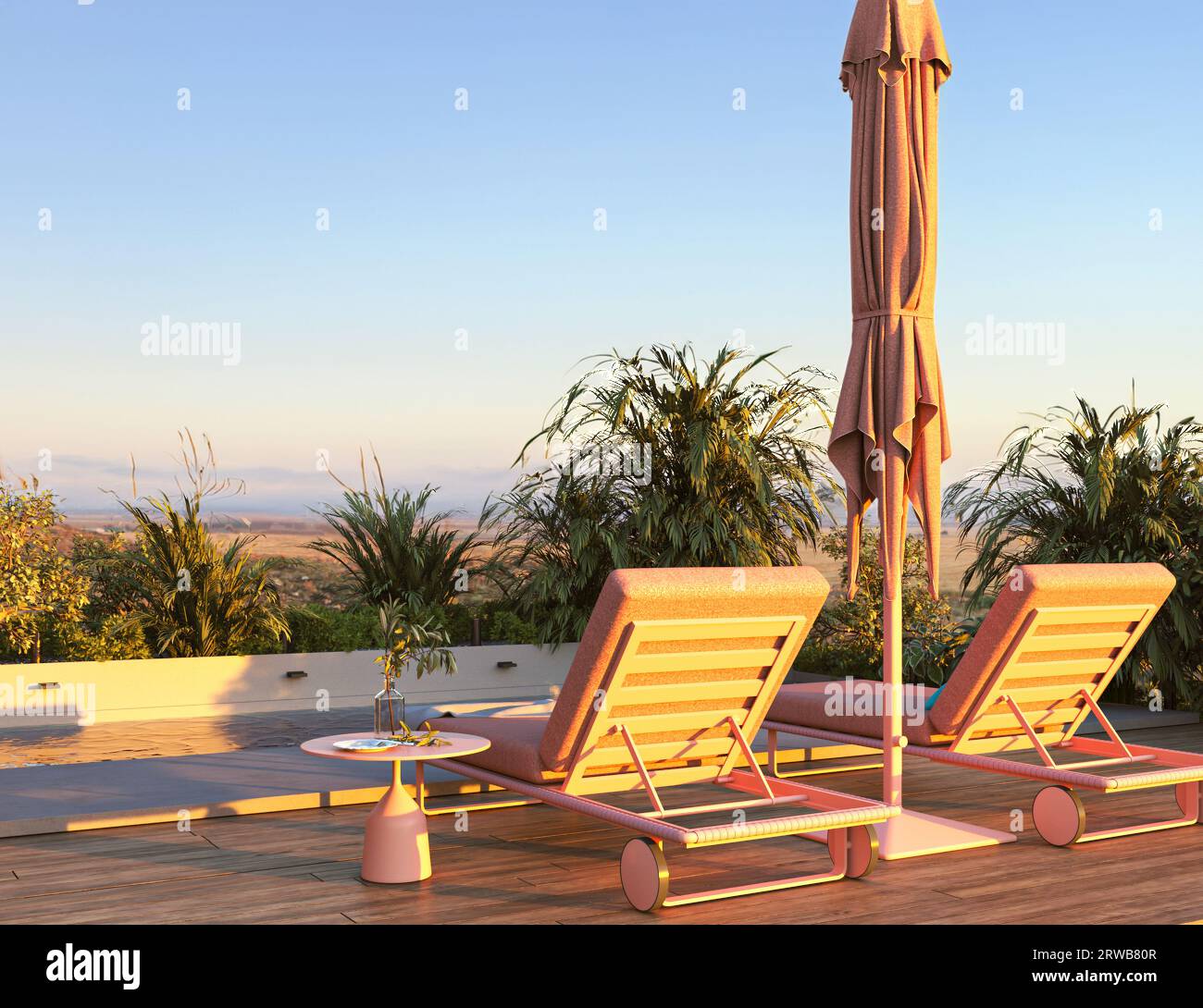 Luxury hotel design. Modern villa outside with beautiful garden, brown ...