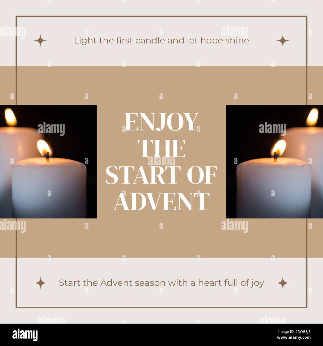 Composite of enjoy the start of advent text and lit candles on dark ...