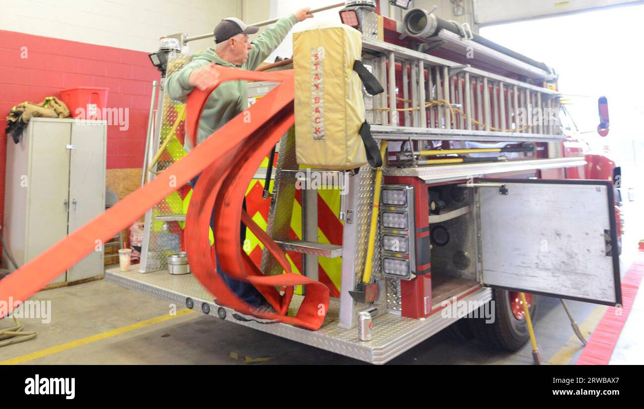 DFD1 drill 04-19-2023 Ed Cabral pulling the 4" LDH off Engine3 with the ...