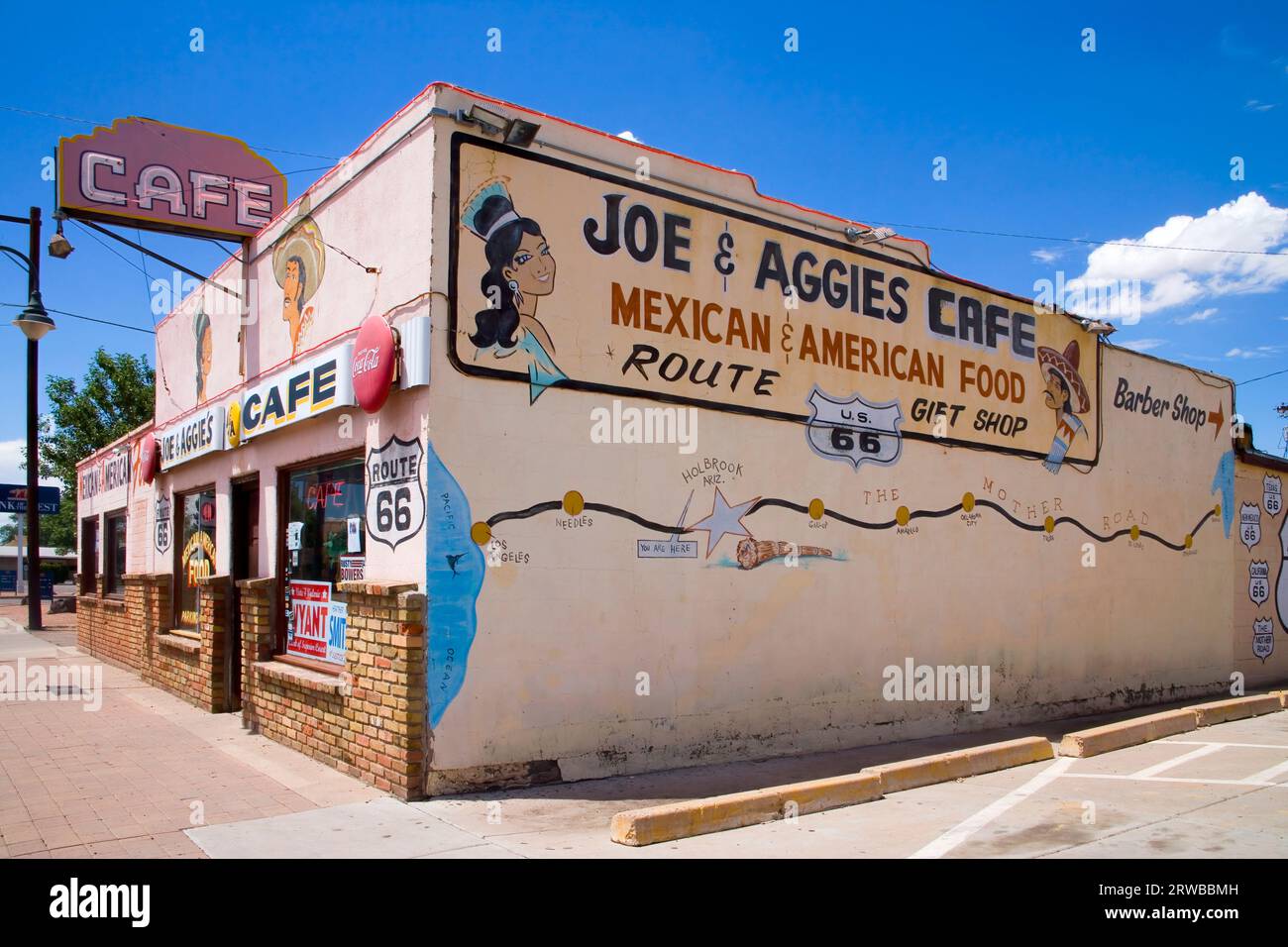 map of route 66 painted on the wall of joe and Aggies cafe on route 66 ...