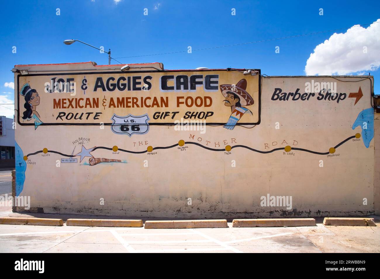 map of route 66 painted on the wall of joe and Aggies cafe on route 66 ...