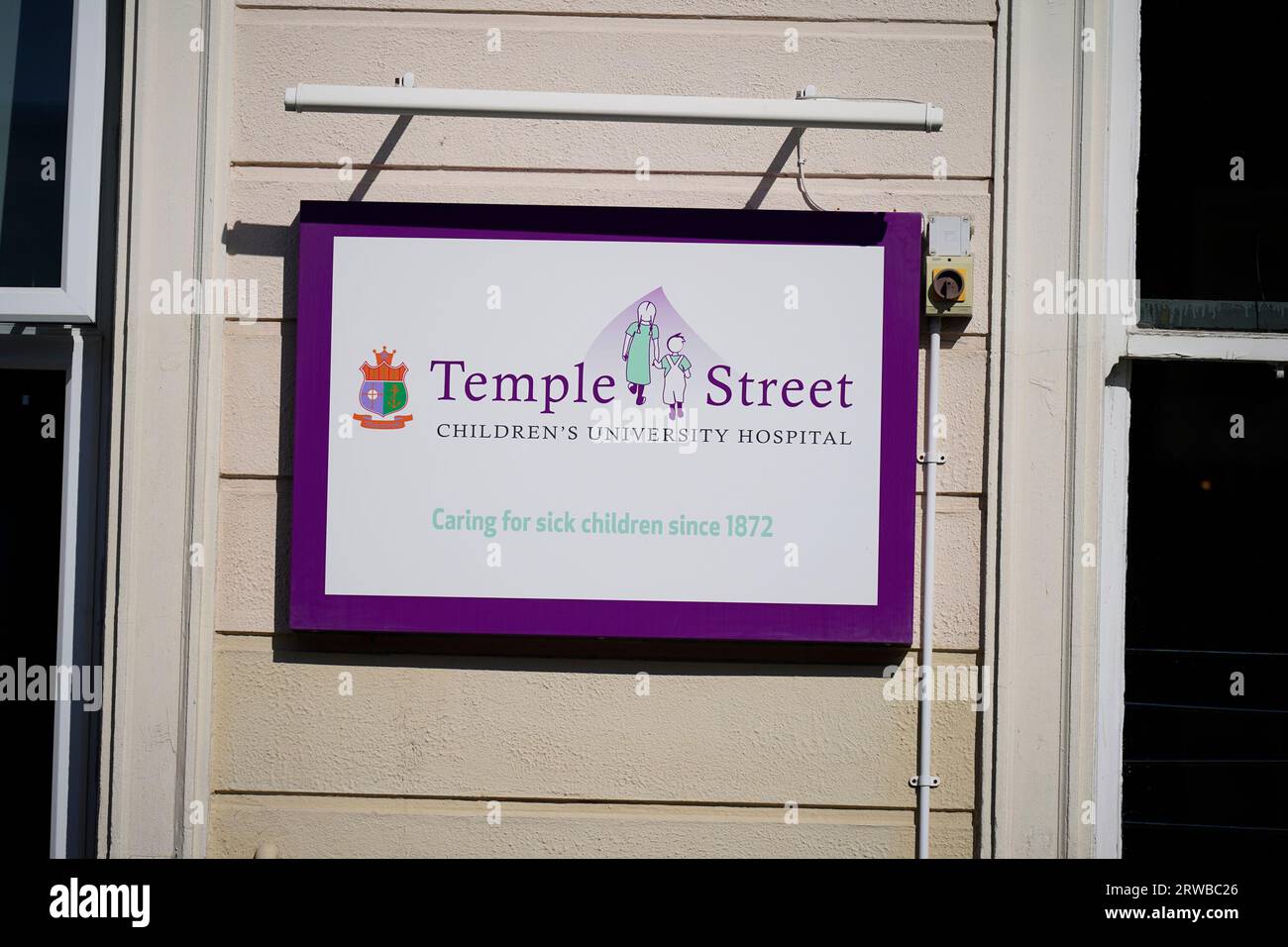 Signage outside Irish children's hospital Temple Street Hospital in ...