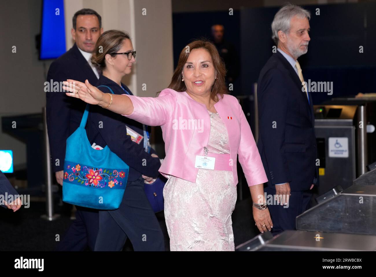 Dina Boluarte, President of Peru, waves as she arrives to the SDG ...
