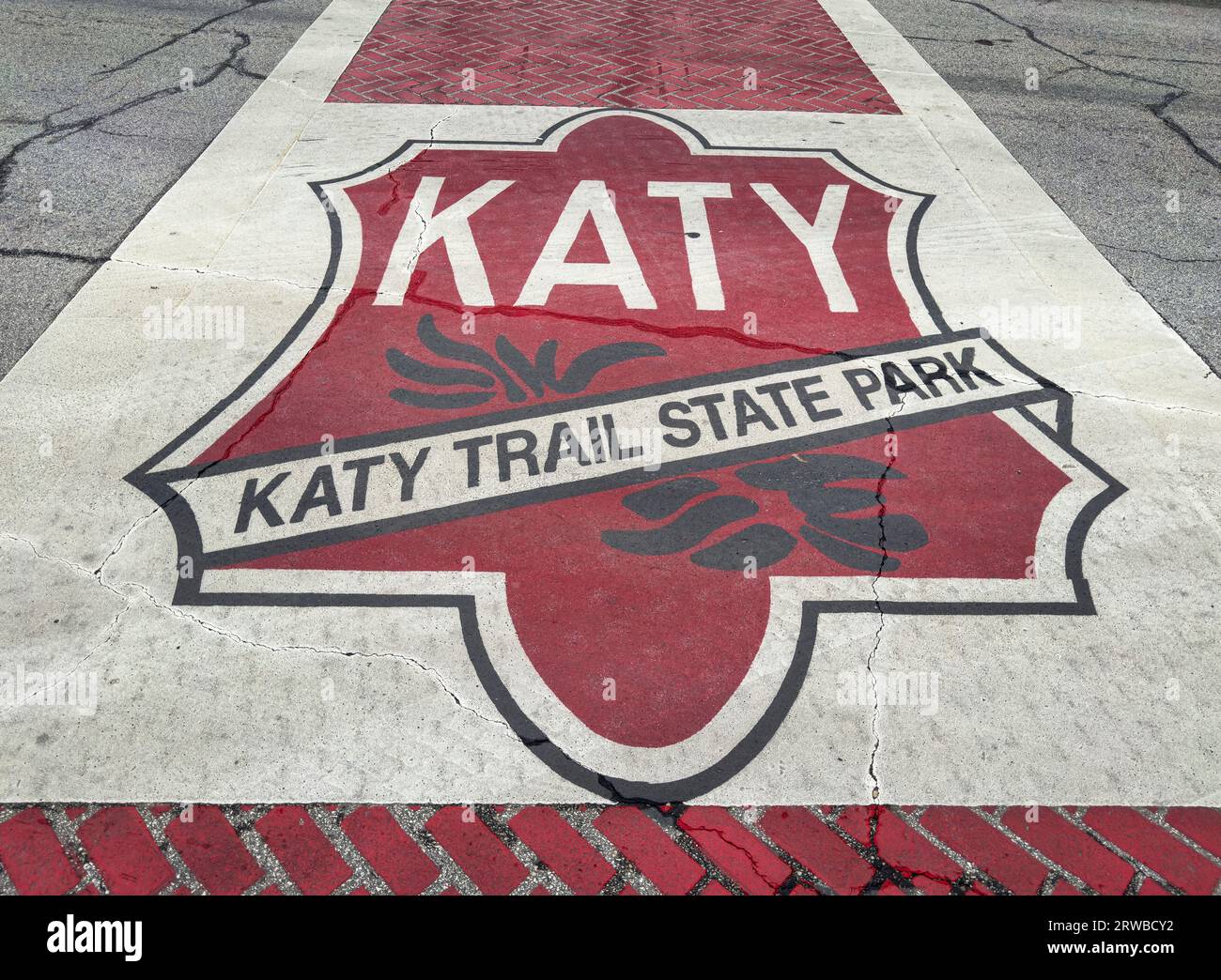 Katy Trail State Park sign on the street crossing in Boonville ...