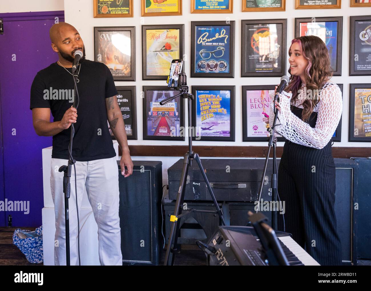 Dominic Hartley Harris and Ellie Balmer recording West End New Friends ...