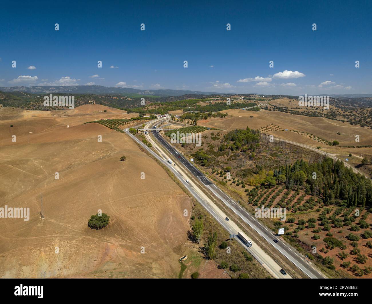 Aerial view of the A-4 highway as it passes through Las Navas de Tolosa ...