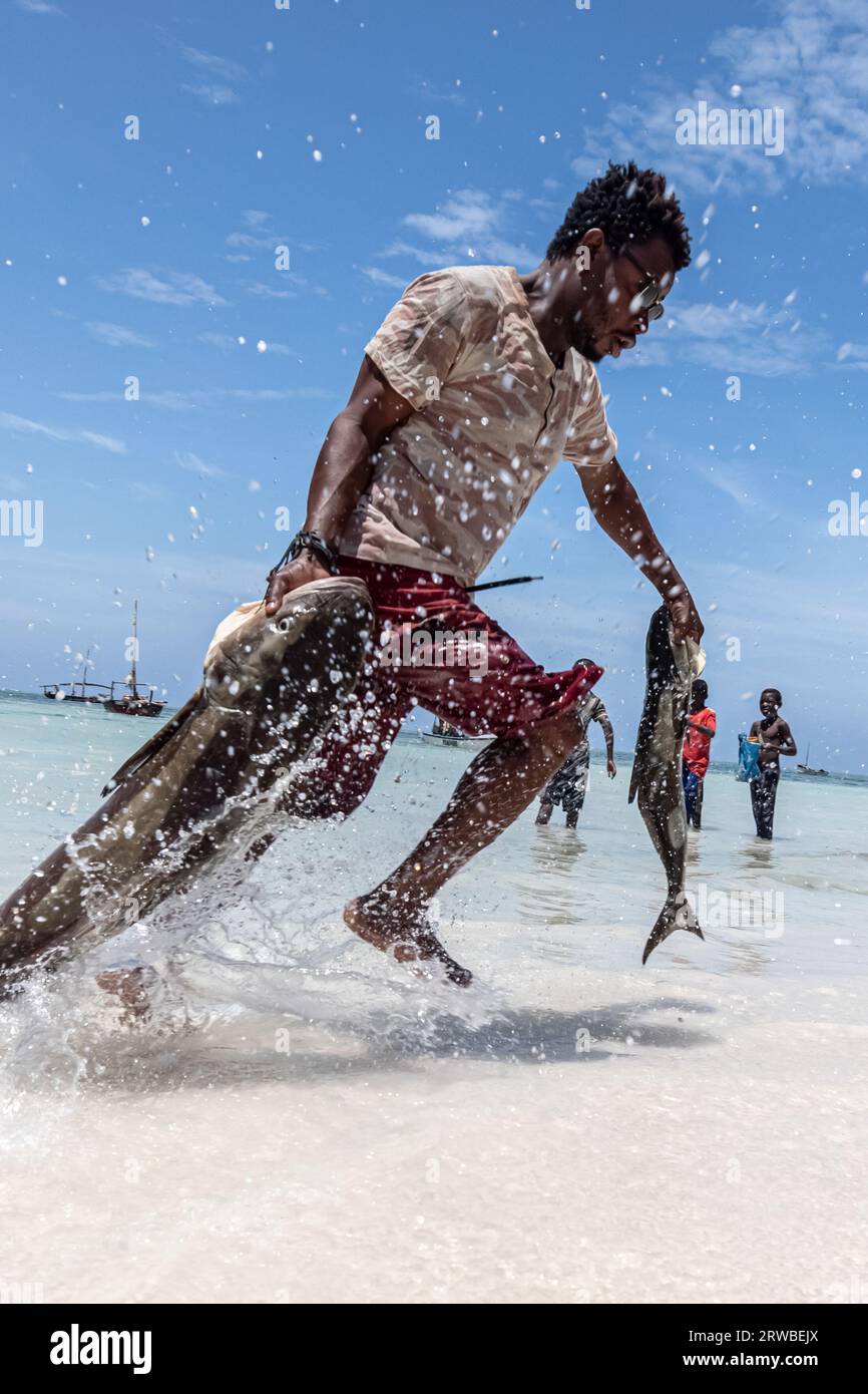Dar es Salaam, Tanzania - March 2021: Daily life of African fishermen ...