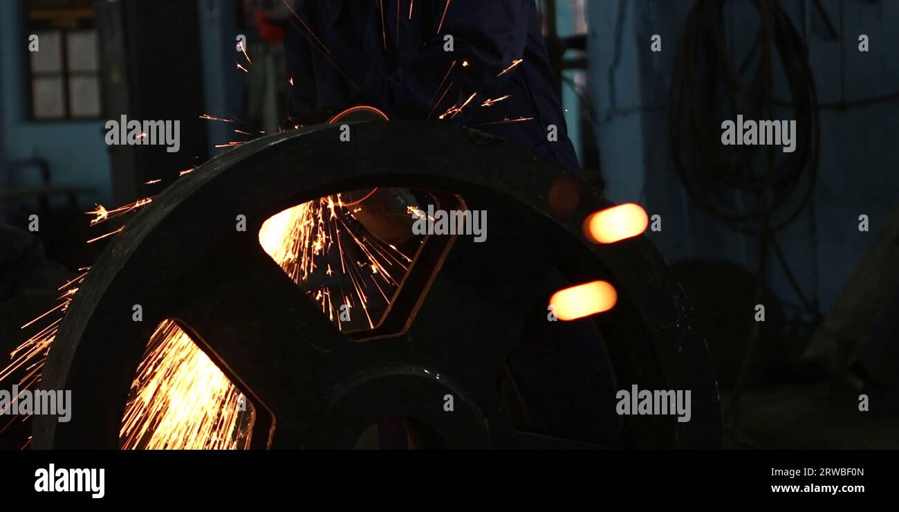 Metal cast process in blast furnace in metallurgical plant or factory ...
