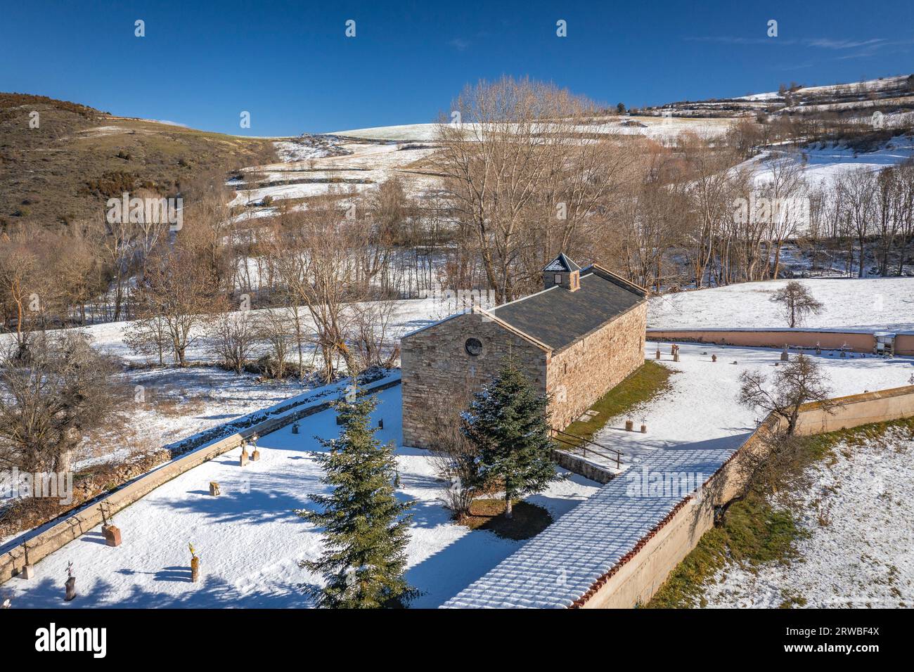 Aerial view of the hermitage of Sant Genís de Montellà and the ...