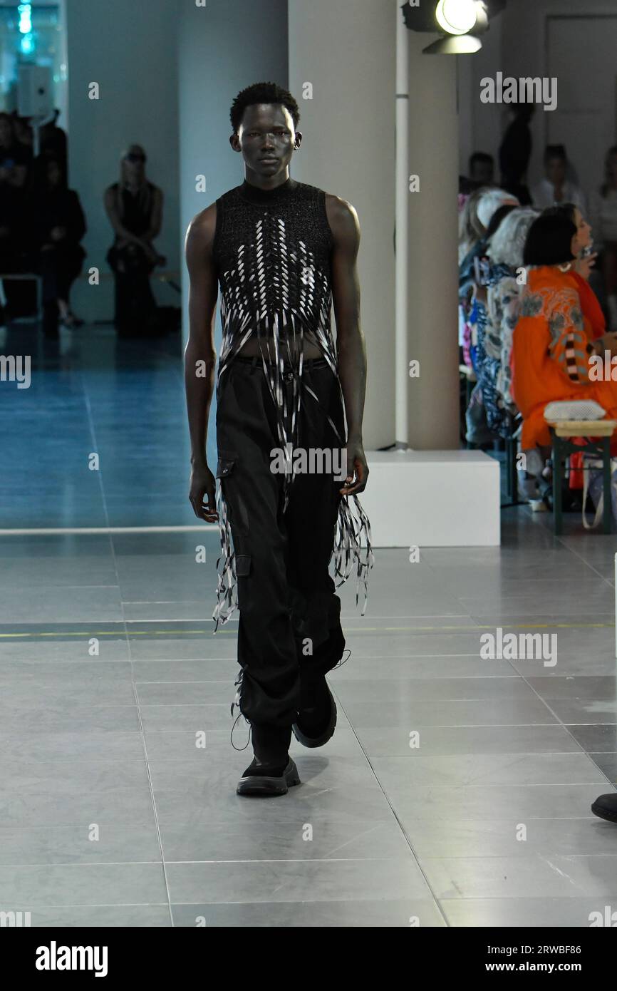 London, UK. 15th Sep, 2023. A model walks on the runway at the Mark ...