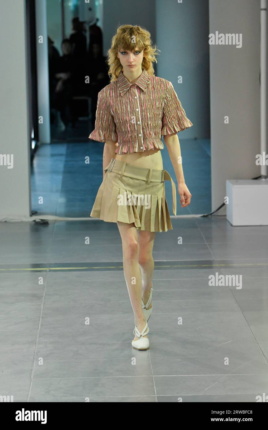 London, UK. 15th Sep, 2023. A model walks on the runway at the Mark ...