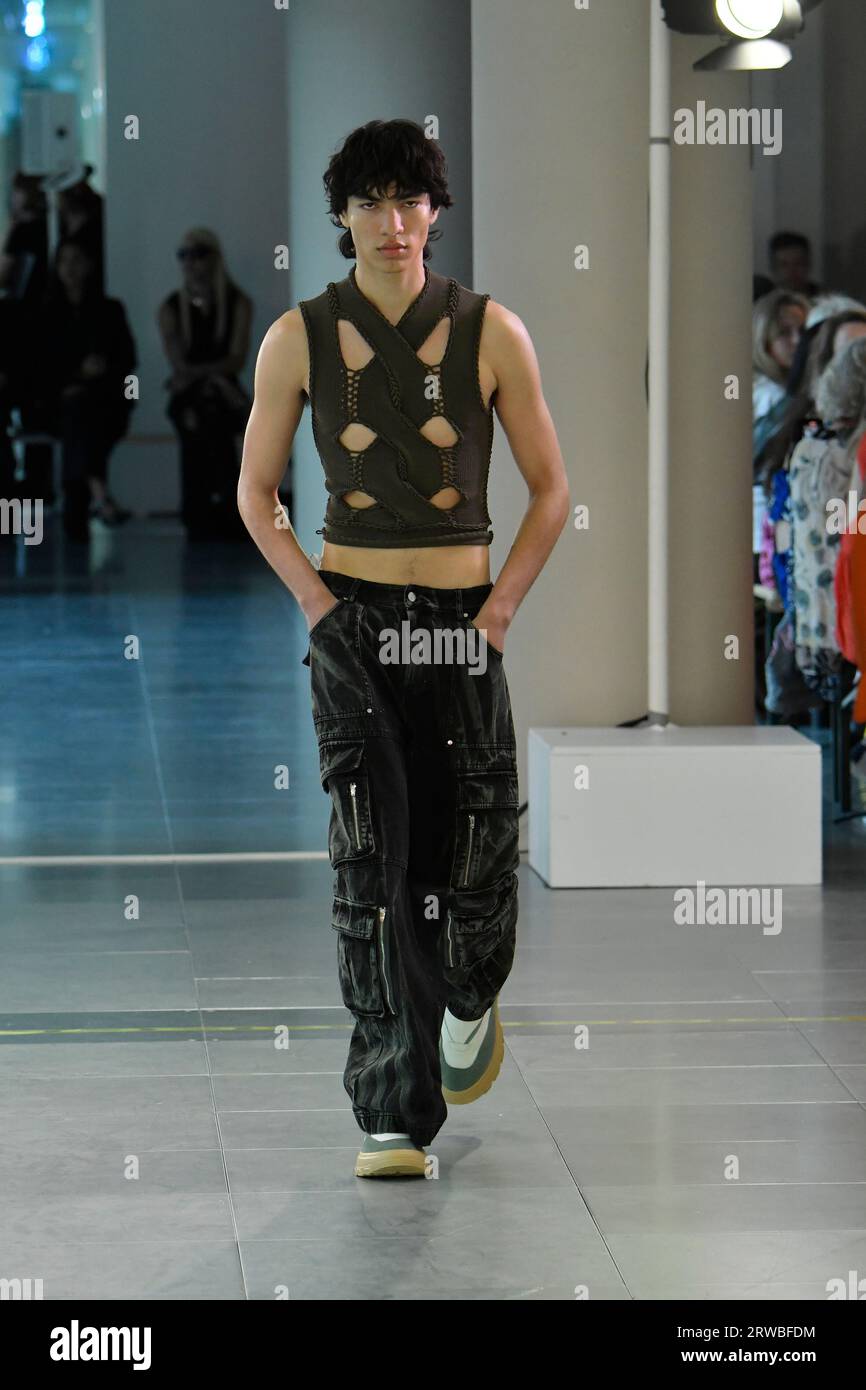 London, UK. 15th Sep, 2023. A model walks on the runway at the Mark ...