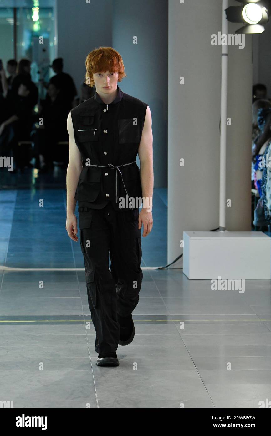 London, UK. 15th Sep, 2023. A model walks on the runway at the Mark ...