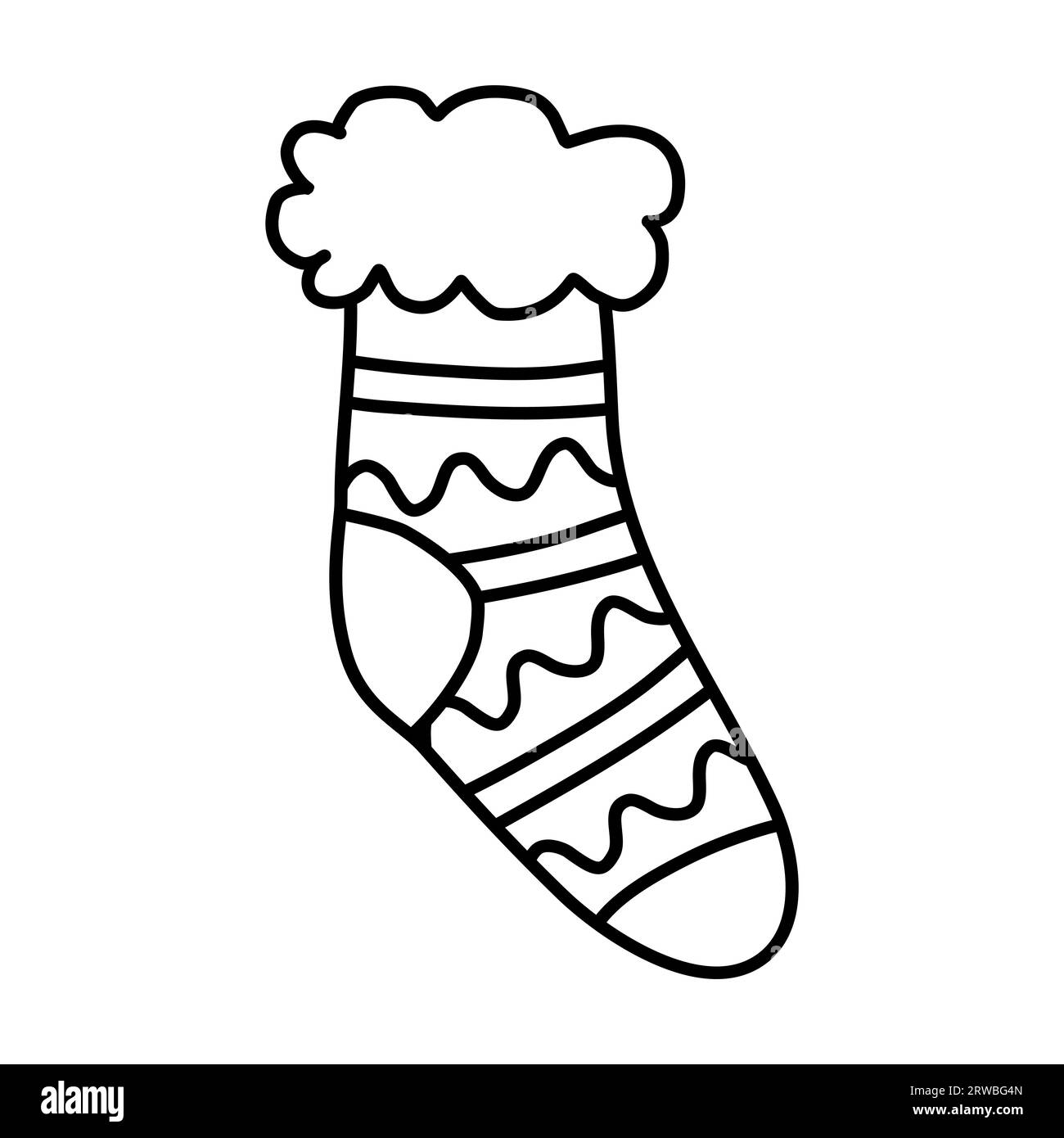 Knitted warm sock with stripes, waves and fluffy fur on top, doodle ...