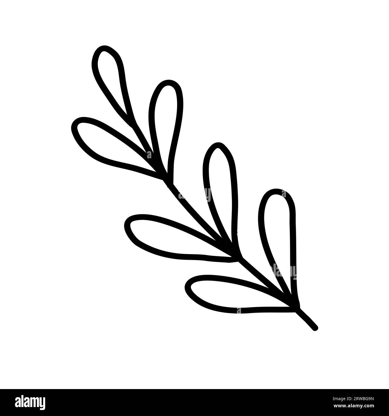 Sprig or branch with leaves, ecology or natural element, doodle style ...