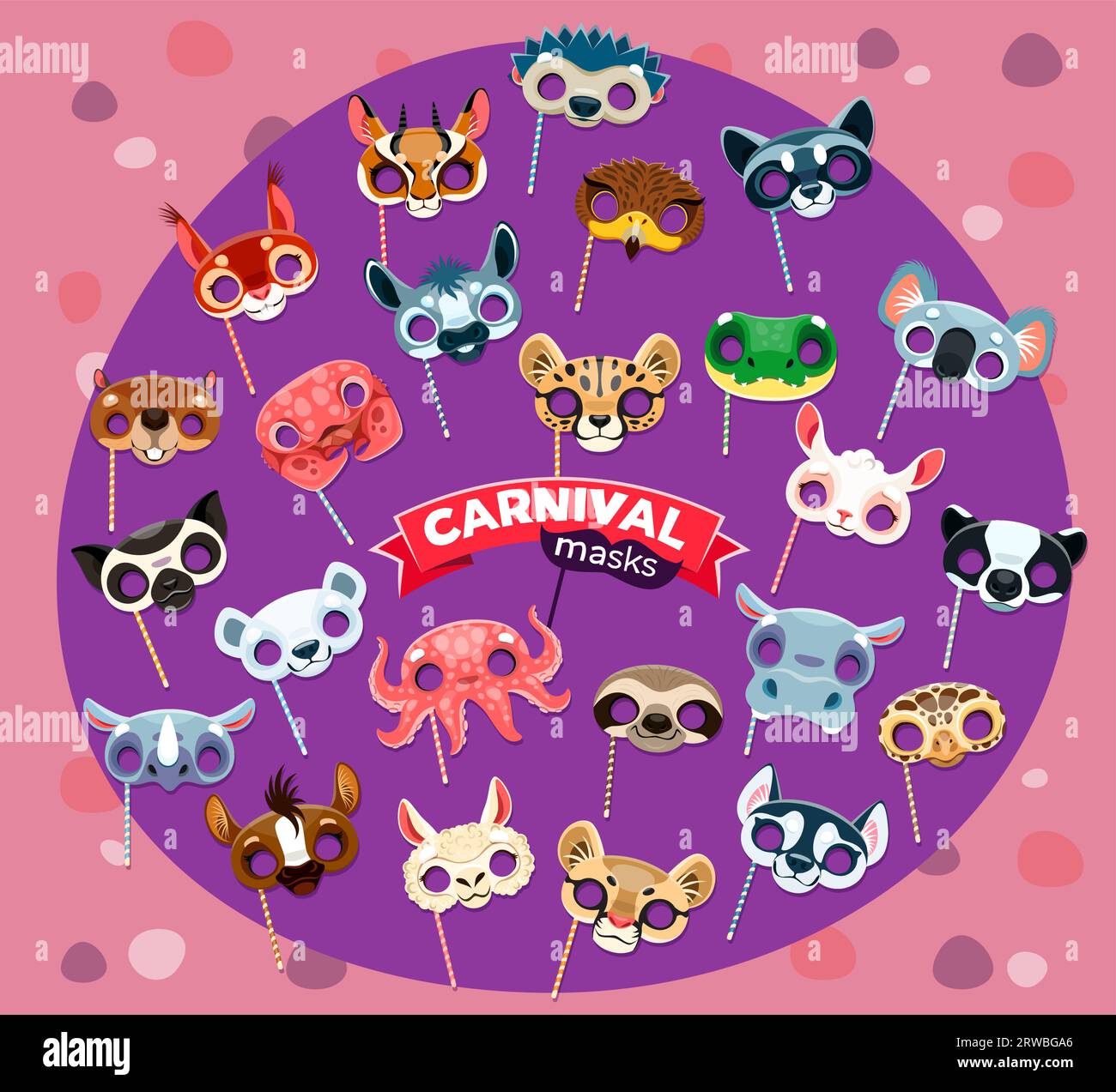 Cartoon animal carnival party masks or birthday holiday celebration ...