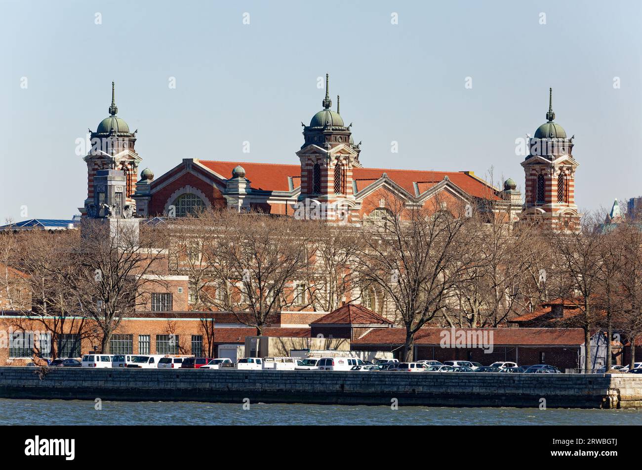 Ellis Island viewed from Liberty State Park, New Jersey: The four ...