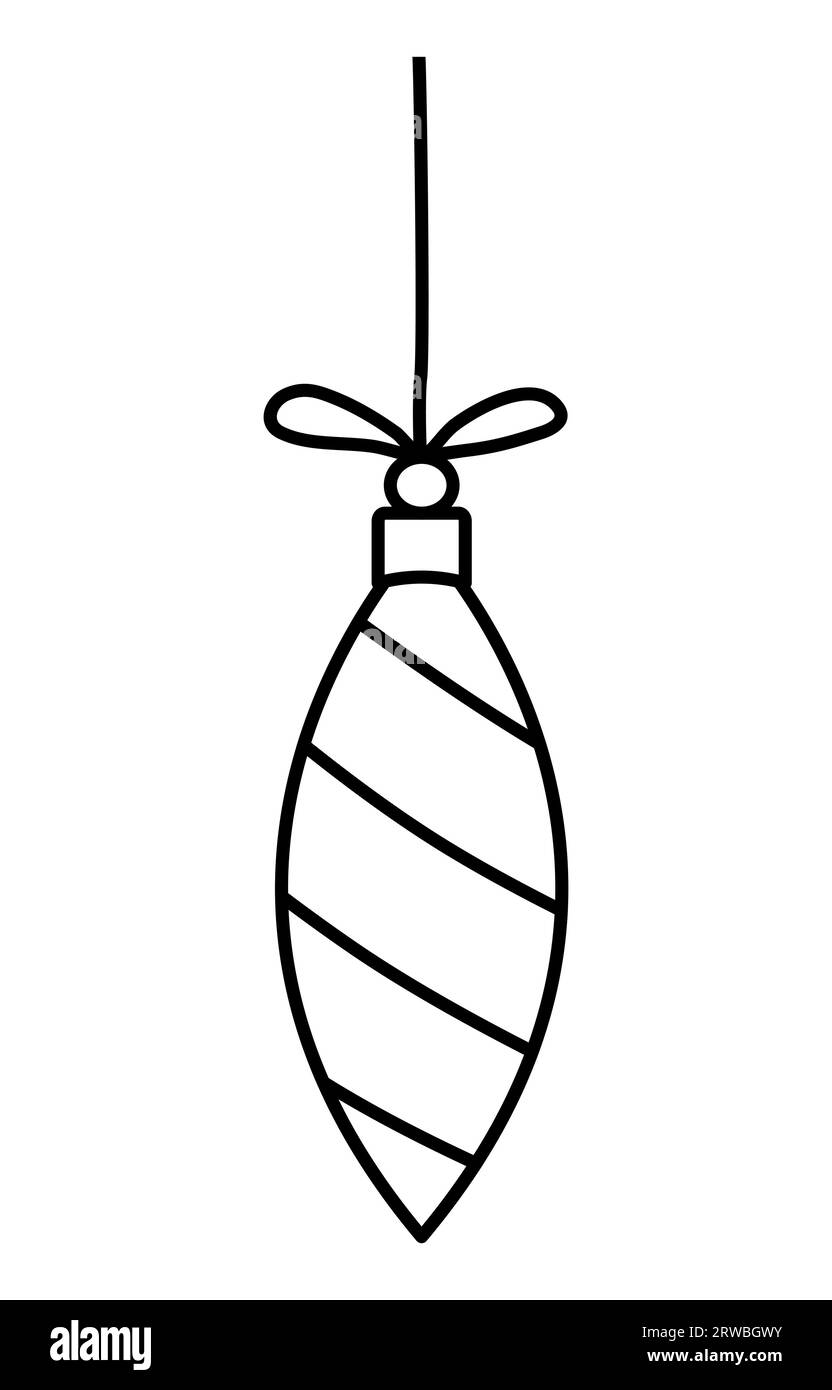 Christmas tree decoration striped toy, doodle style flat vector outline ...