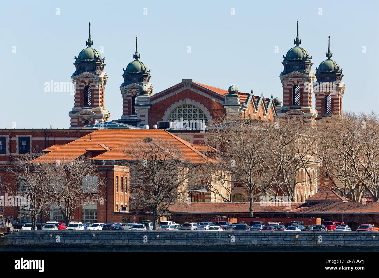 Ellis Island viewed from Liberty State Park, New Jersey: The four ...