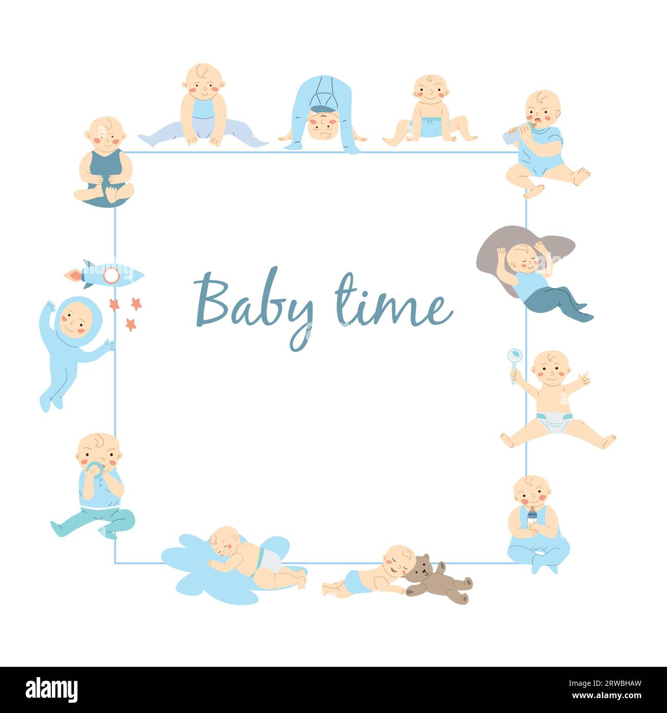cute frame for baby boy in flat design isolated Stock Vector Image ...