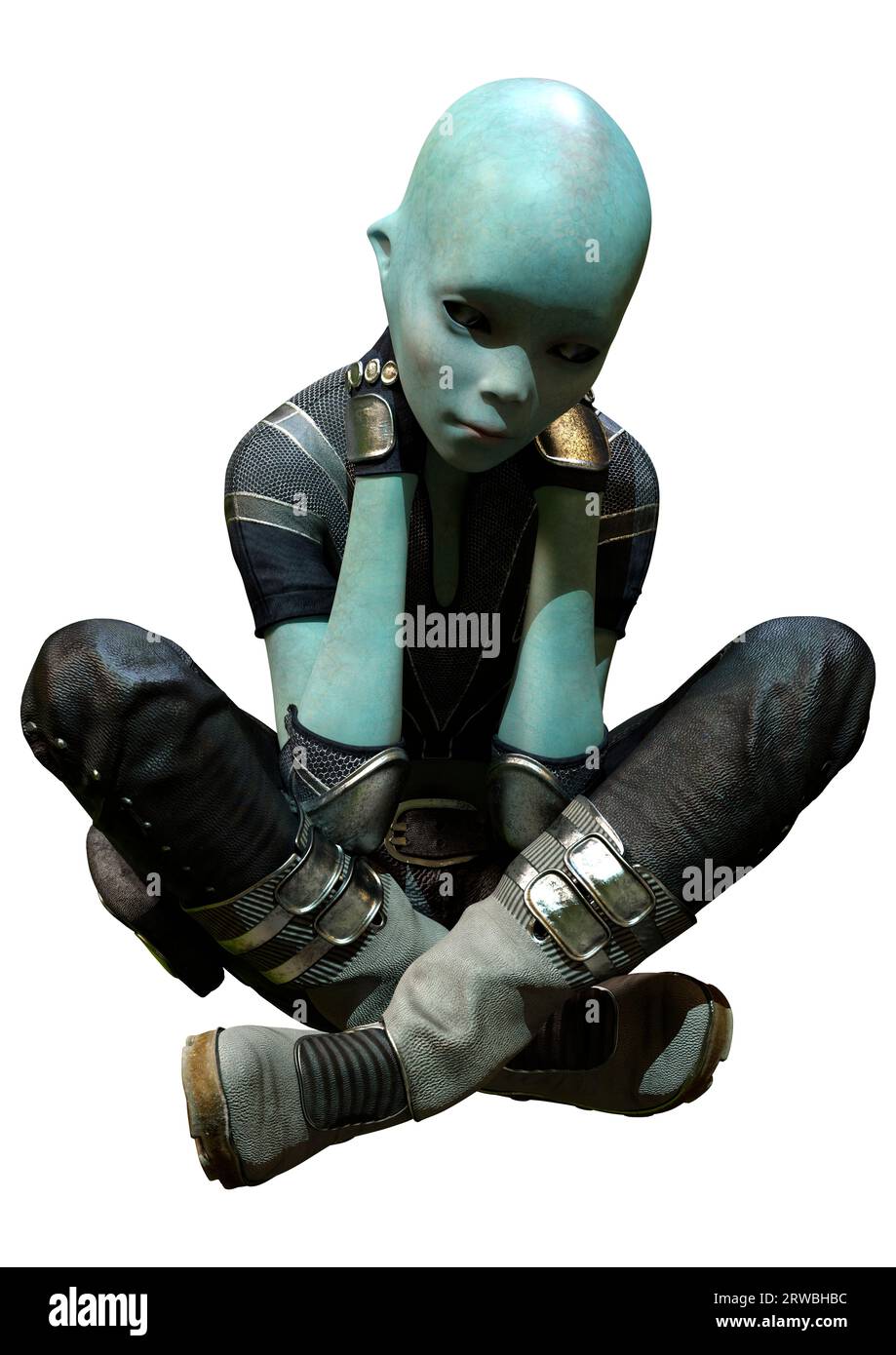 3D rendering of a green female teenager alien isolated on white ...