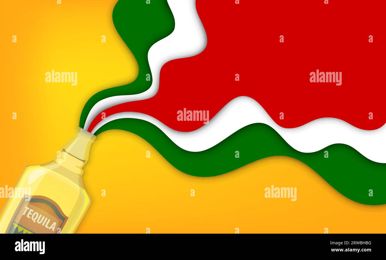 Paper cut banner with Mexican tequila and Mexico flag background ...
