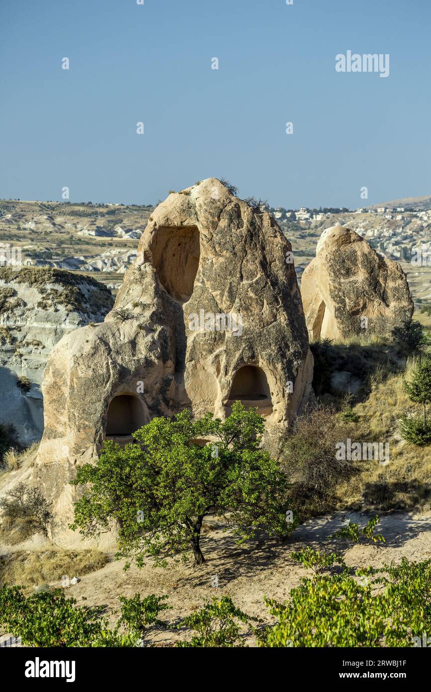 Dwellings in fairy chimneys, Red Valley, Cappadocia, Turkey Stock Photo ...