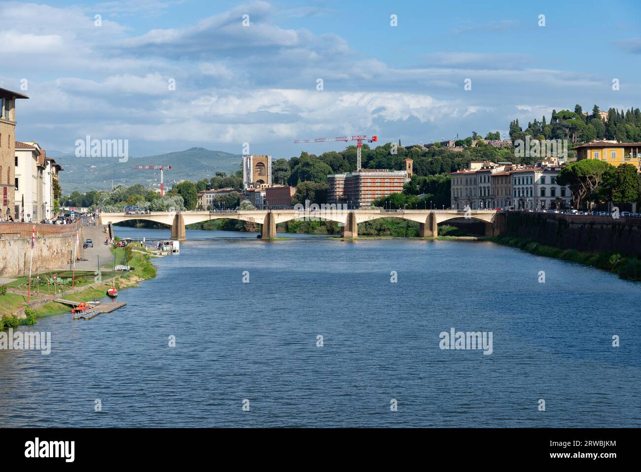 Firenze, Italy - 6 August 2023: view of Arno river and Ponte alle ...