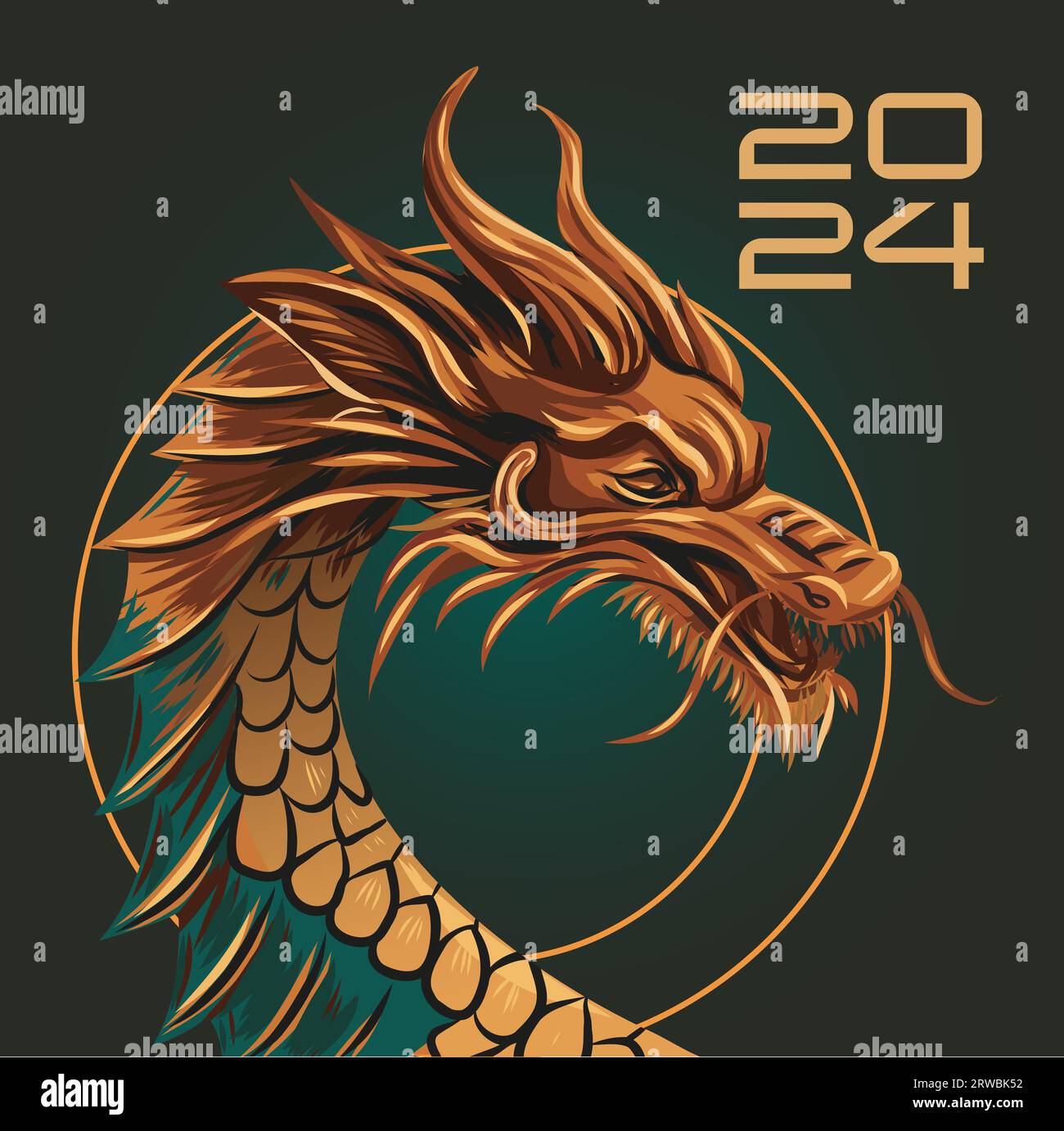 vector golden dragon. Set of symbols of Chinese New Year - dragon. Banner 2024 gold Stock Vector ...