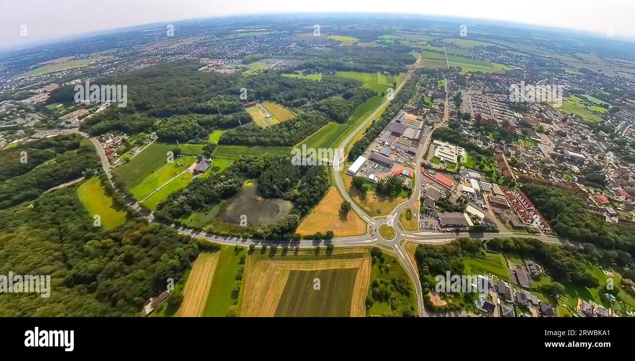 Aerial view, new traffic circle of the route for the L821n bypass ...