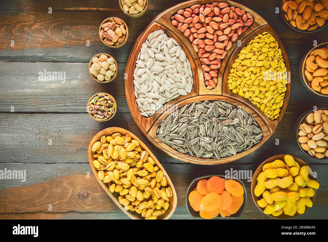 Assortment of Egyptian popular snacks sunflower seeds, watermelon seeds ...
