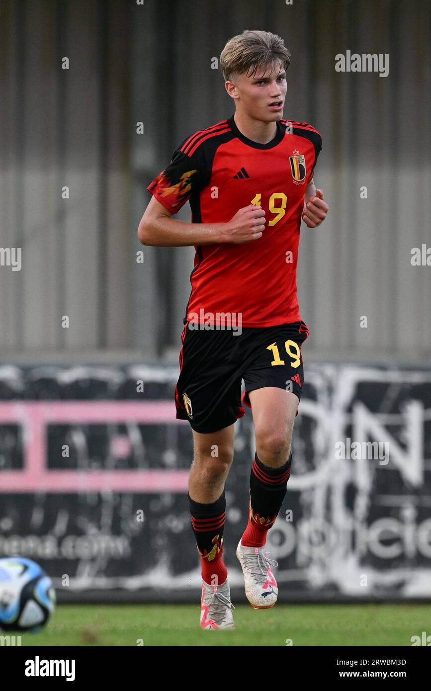 Stan Naert (19) of Belgium pictured during a friendly soccer game ...