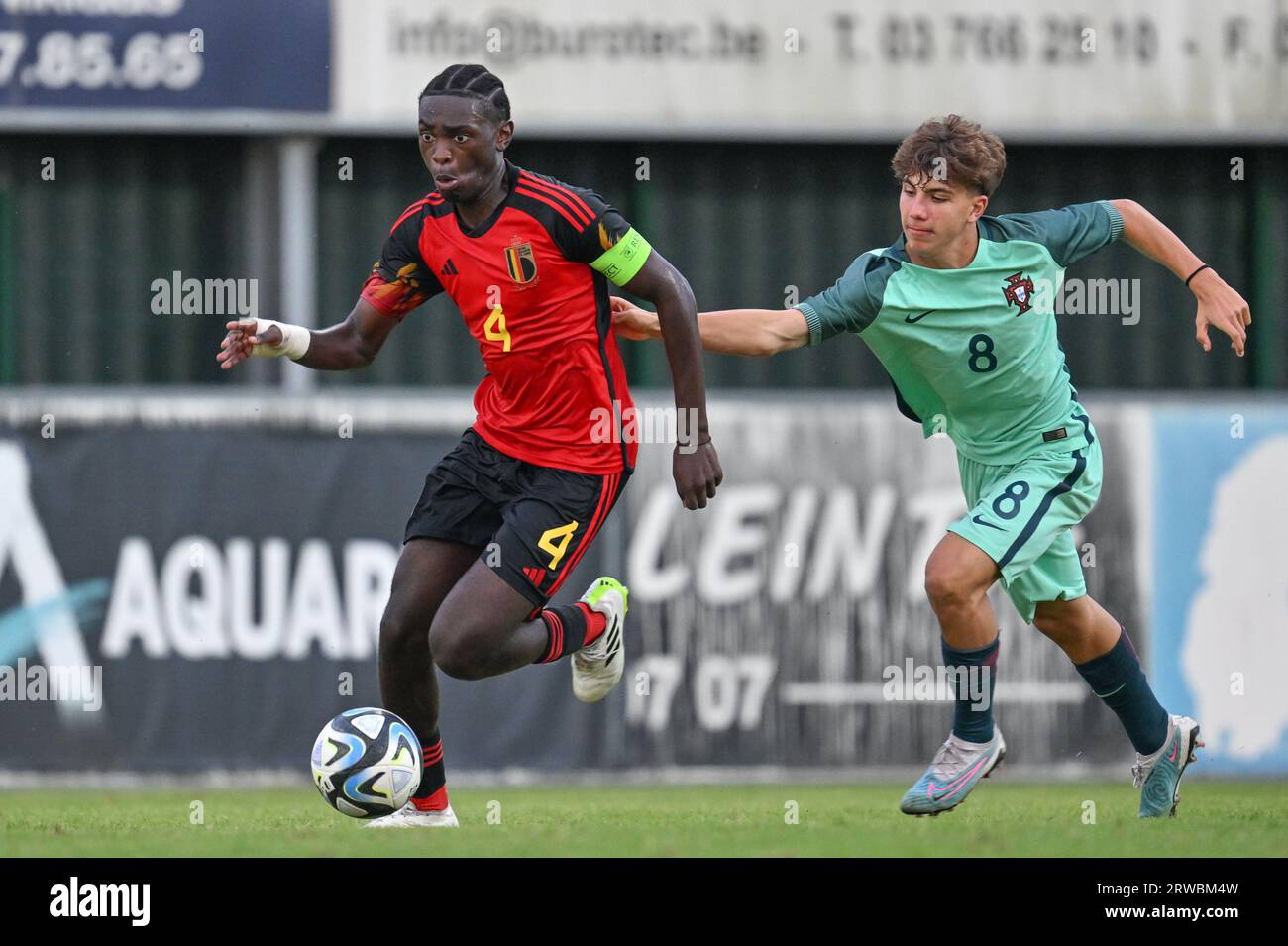 Jorthy Mokio (4) of Belgium pictured in a duel with Joao Lomba (8) of ...