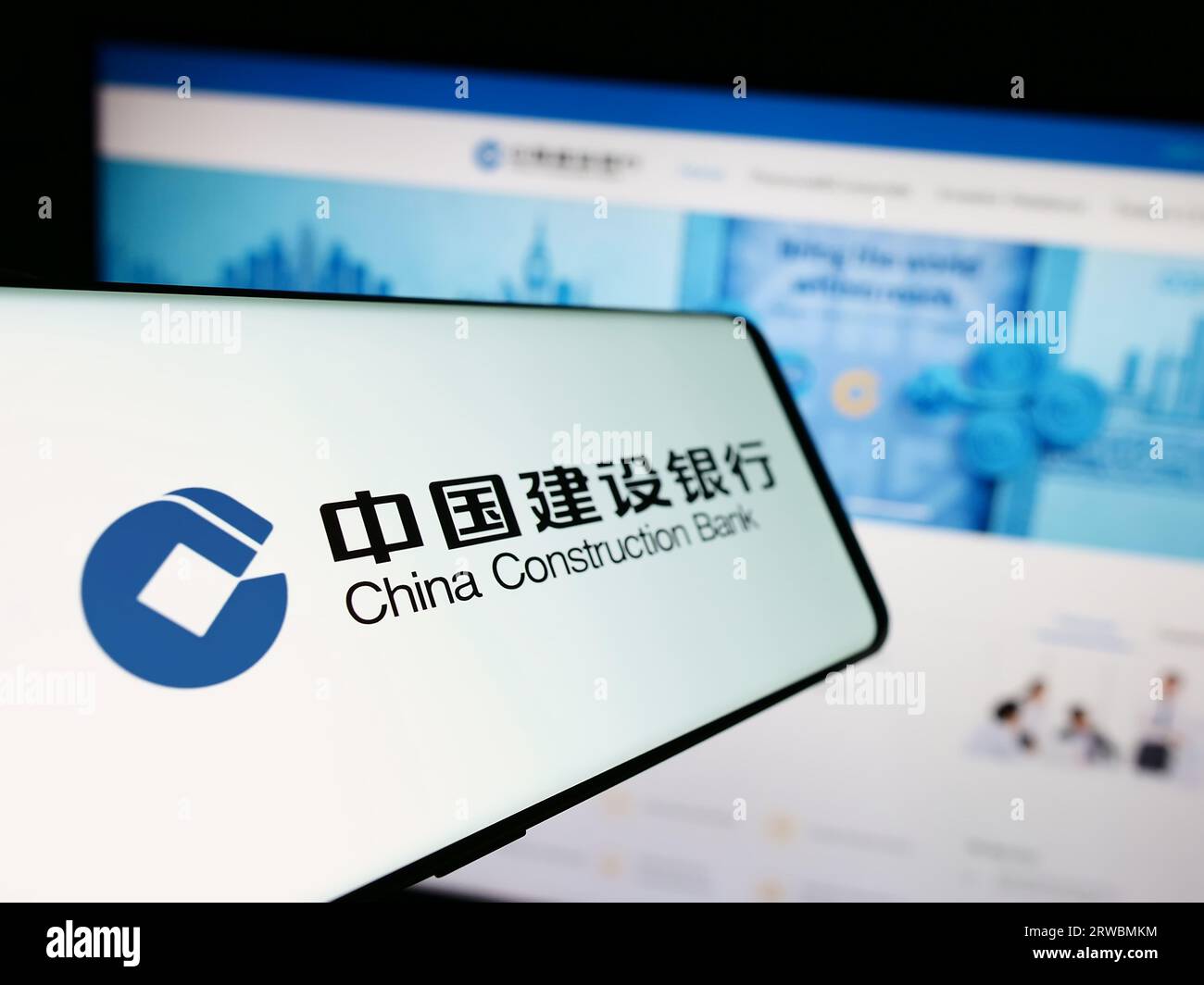 Cellphone with logo of company China Construction Bank Corporation (CCB ...