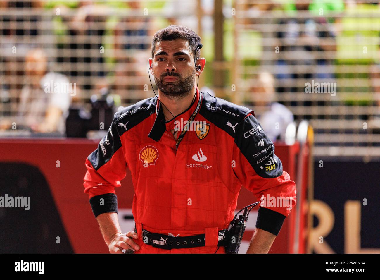 Singapore, Singapore. 17th Sep, 2023. A Ferrari team member on the grid ...