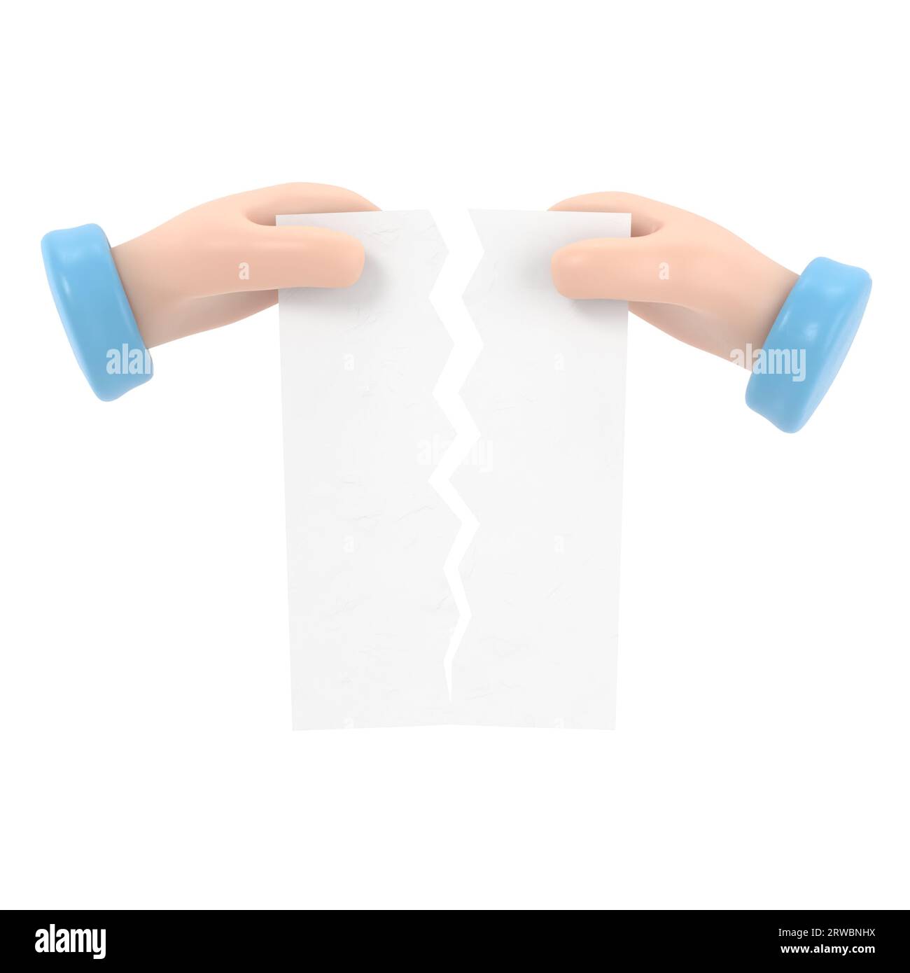 Male hands tearing a blank sheet of paper. 3D illustration of flat ...
