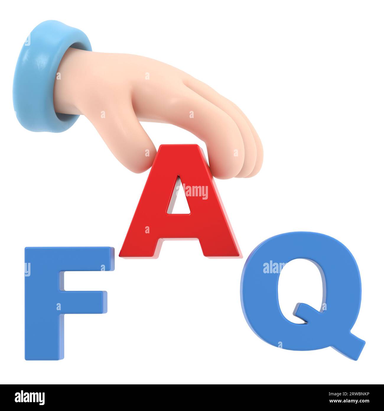 3d hand and word FAQ concept,Cartoon Gesture Icon Mockup. 3D rendering ...