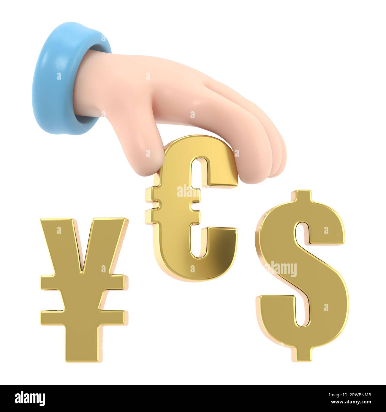 Cartoon Gesture Icon Mockup. 3d hand and currency sign yes concept,3D ...