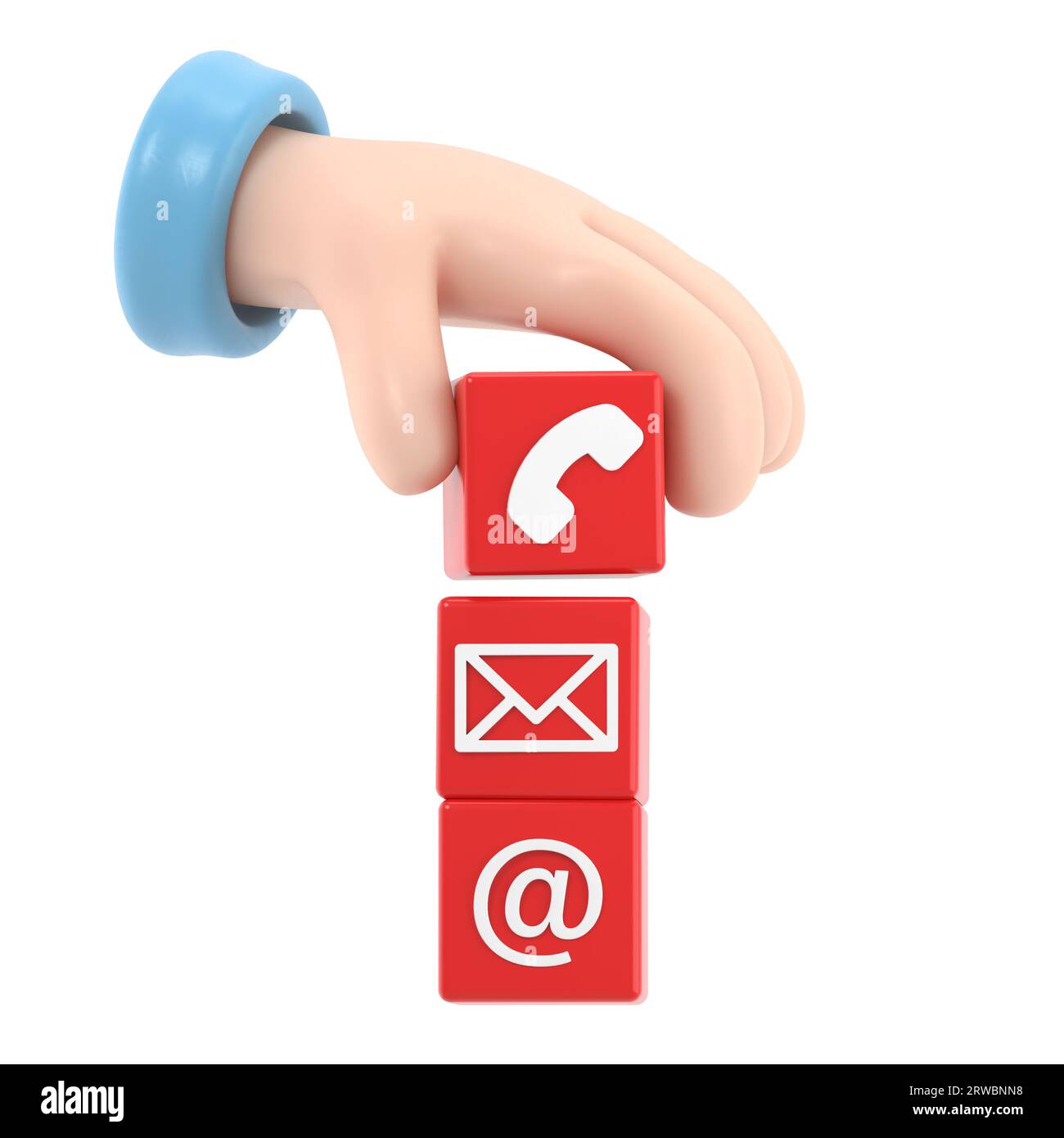 Cartoon Gesture Icon Mockup. 3d hand stacking three contact symbols,3D ...