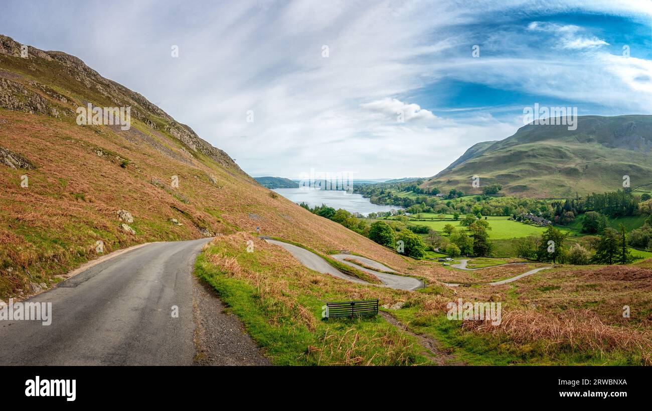 Bench overlooking Ullswater from the hairpin bends of Martindale Road ...